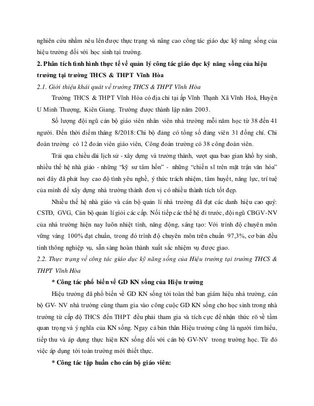 Tiểu luận lớp quản lý giáo dục kỹ năng sống trường thcs & tpht | PDF