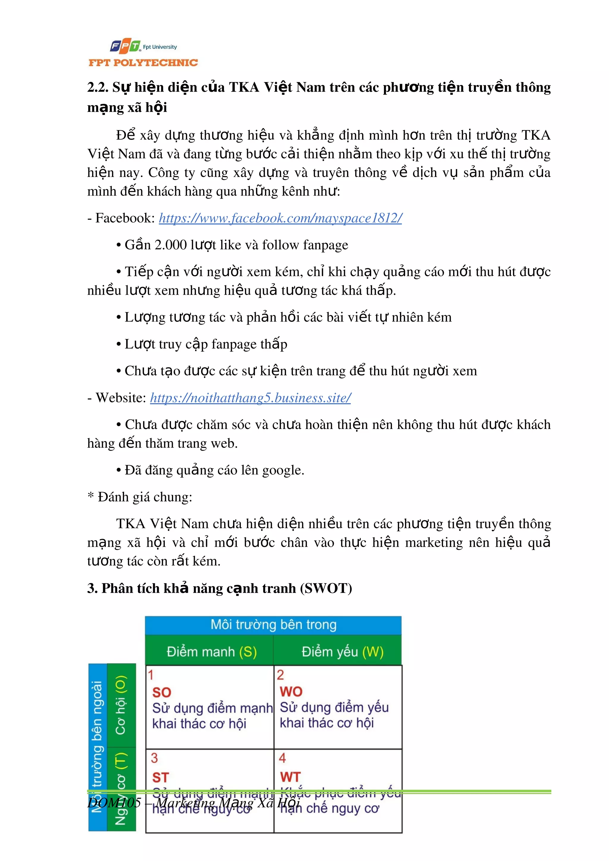 Tiểu luận môn Marketing mạng xã hội_ Xây dựng chiến lược truyền thông mạng xã hội cho công ty ...