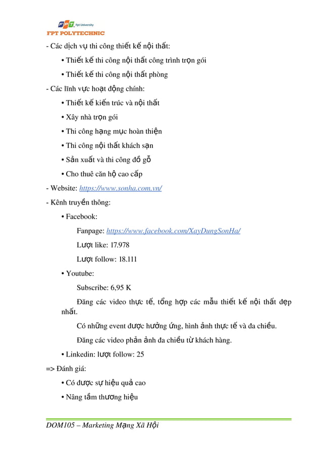 Tiểu luận môn Marketing mạng xã hội_ Xây dựng chiến lược truyền thông mạng xã hội cho công ty ...