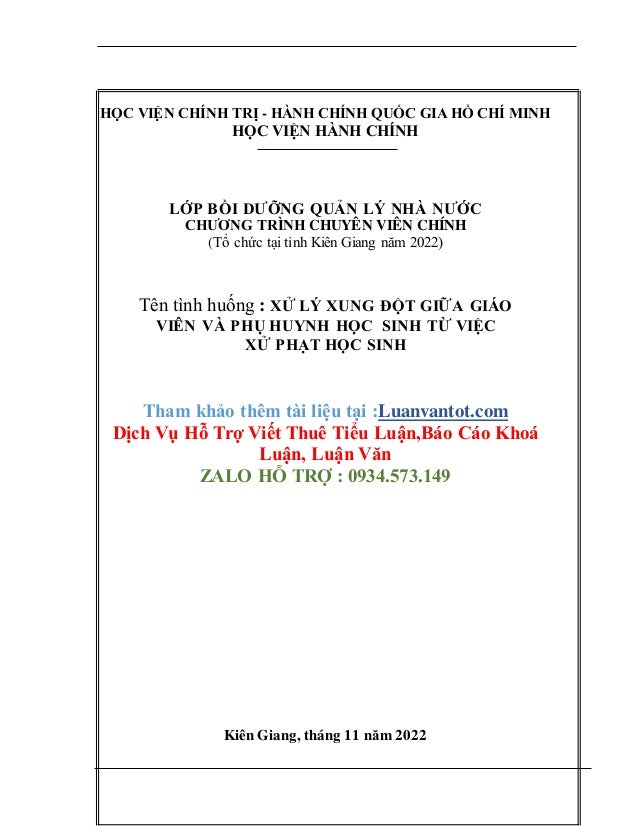 Tiểu luận tình huống xử lý xung đột giữa giáo viên và phụ huynh | DOCX