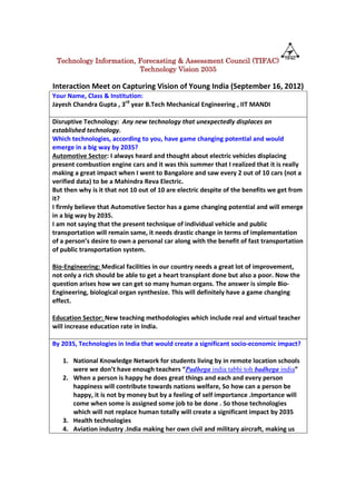 TIFAC "Vision 2035" : My Suggestions | PDF