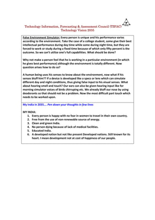 TIFAC "Vision 2035" : My Suggestions | PDF