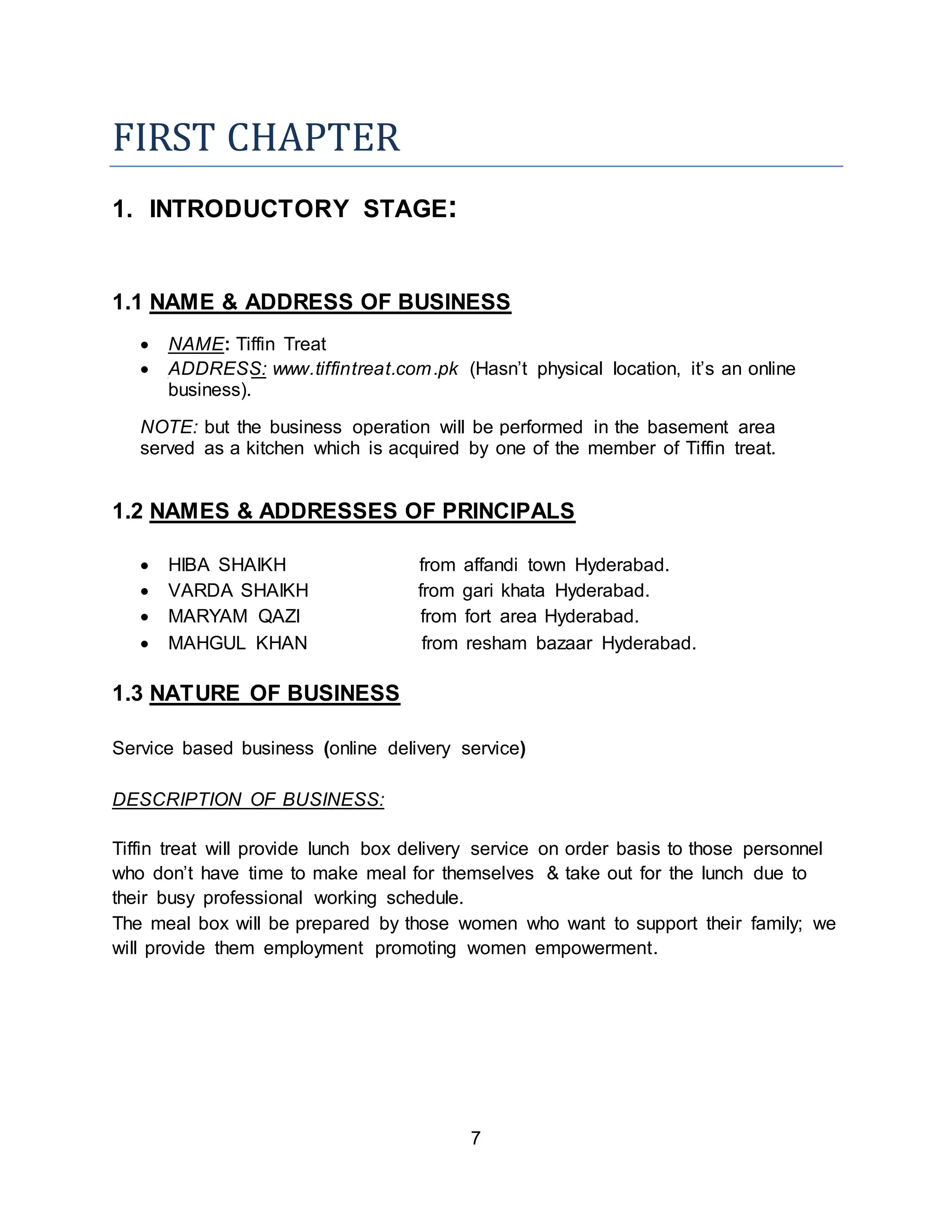 Tiffin treat complete project | DOCX