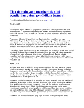 Tiga domain yang membentuk nilai pendidikan dalam pendidikan jasmani | DOCX