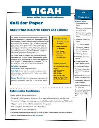 Tigah FATA Journal Call for Papers (November 2012, FATA Research Center ...