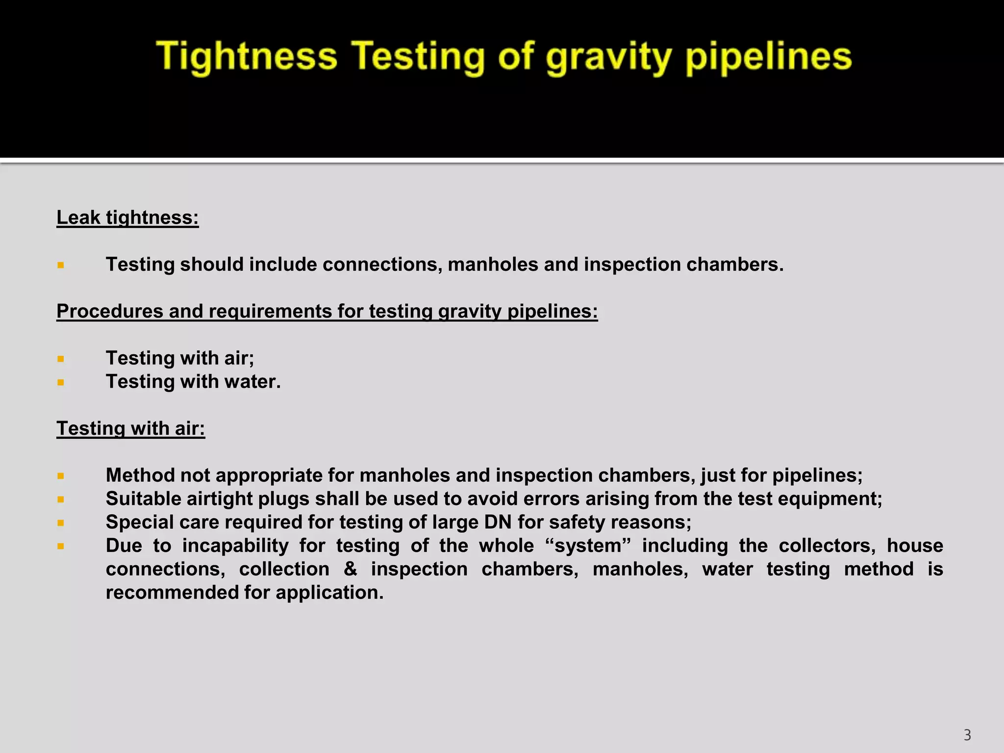 Tightness testing of gravity pipelines | PPTX