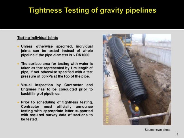 Tightness testing of gravity pipelines