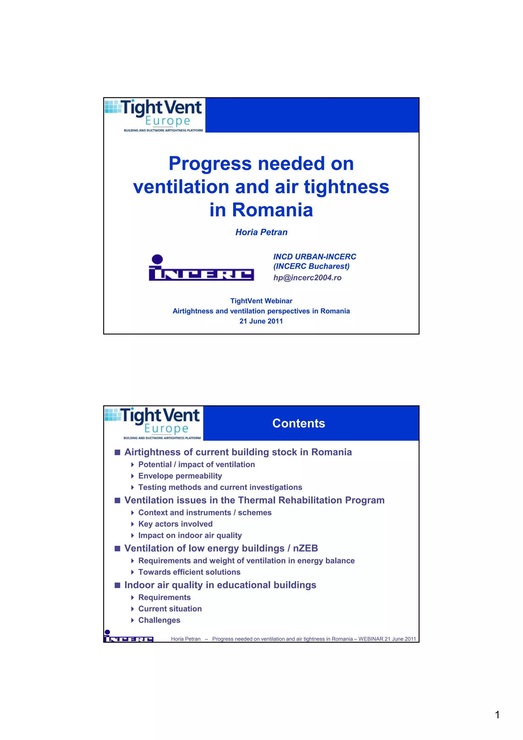 Progess needed on ventilation and airtightness in Romania by Horia ...