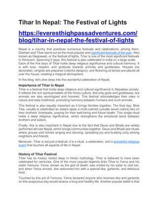 The Tihar In Nepal: The Festival of Lights | PDF