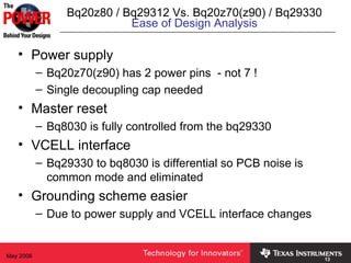 Bq20z80 vs bq20z70 vs bq20z90 Hardware Platforms | PPT