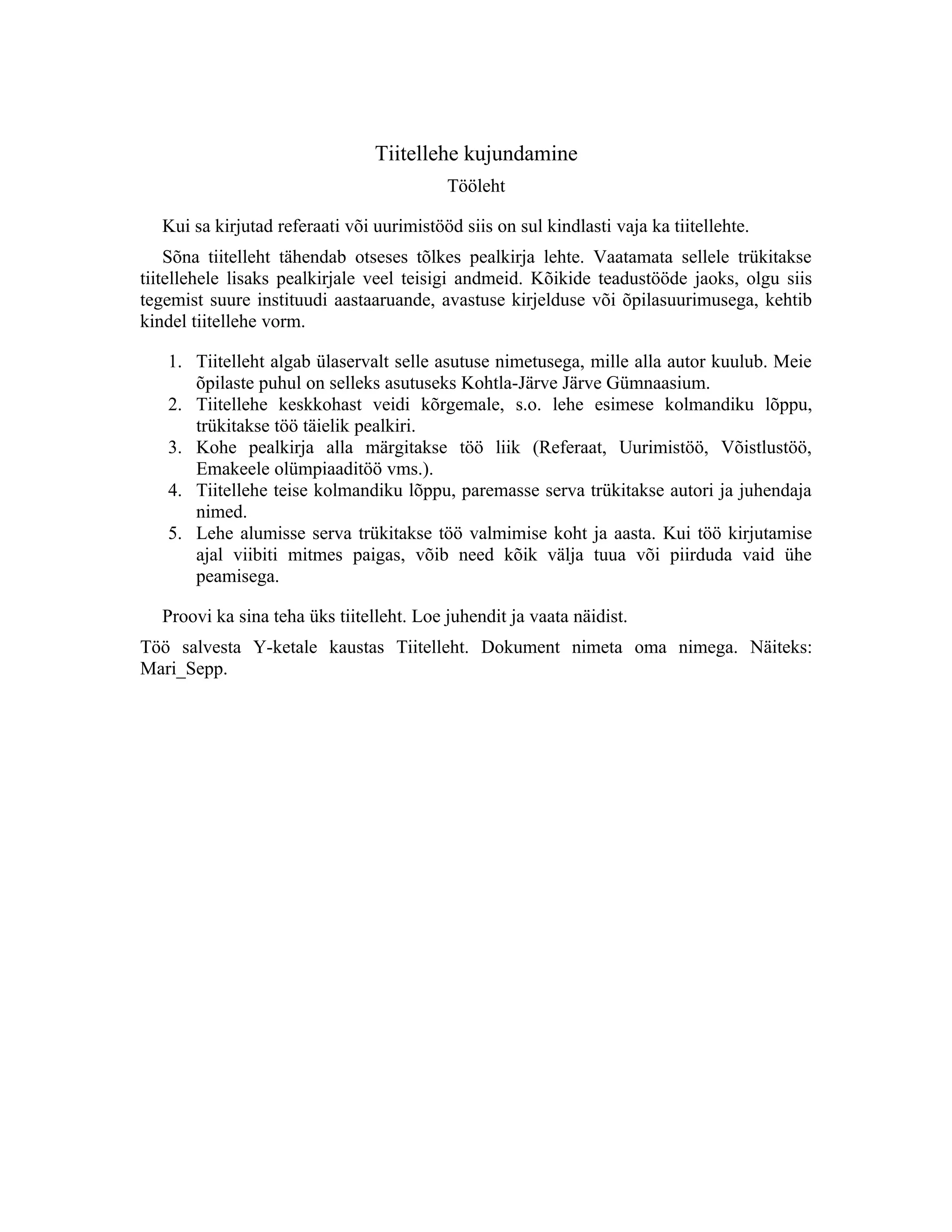 Tiitellehe kujundamine | DOC