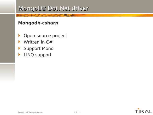 Tikal Fuse Day Access Layer Implementation (C#) Based On Mongo Db | PPT