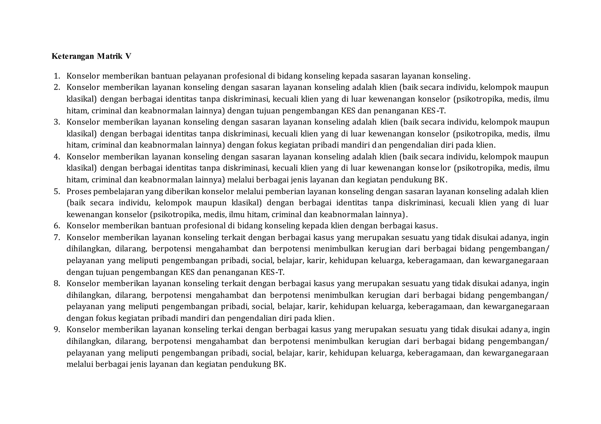 Matrix layanan konseling diagram A & B | DOCX