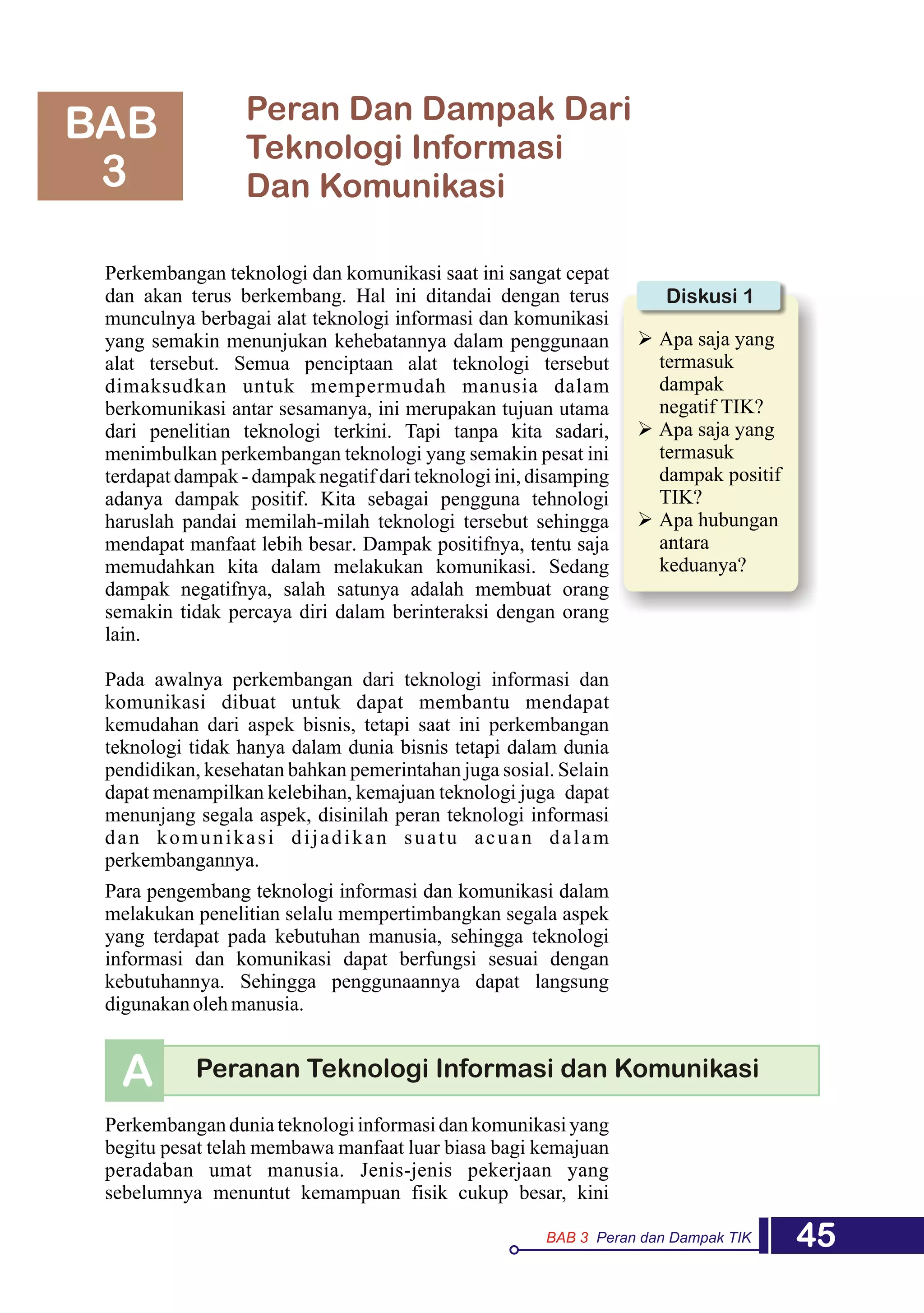 Tik kelas 7. bab 3. peran dan dampak tik | PDF