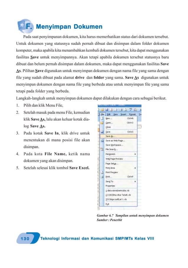 Tik kelas 8. bab 6. penggunaan menu dan ikon pada perangkat lunak pengolah angka 2 | PDF