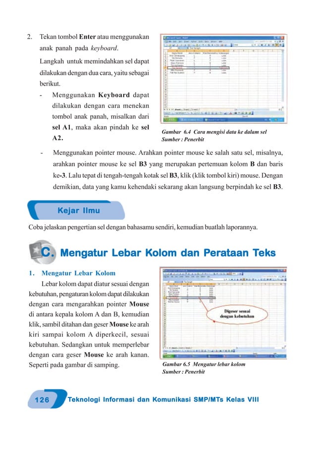Tik kelas 8. bab 6. penggunaan menu dan ikon pada perangkat lunak pengolah angka 2 | PDF