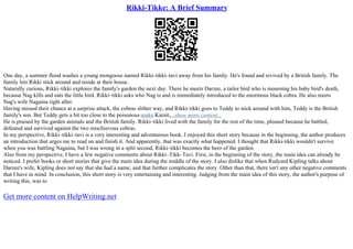 Rikki Tikki Tavi Character Chart