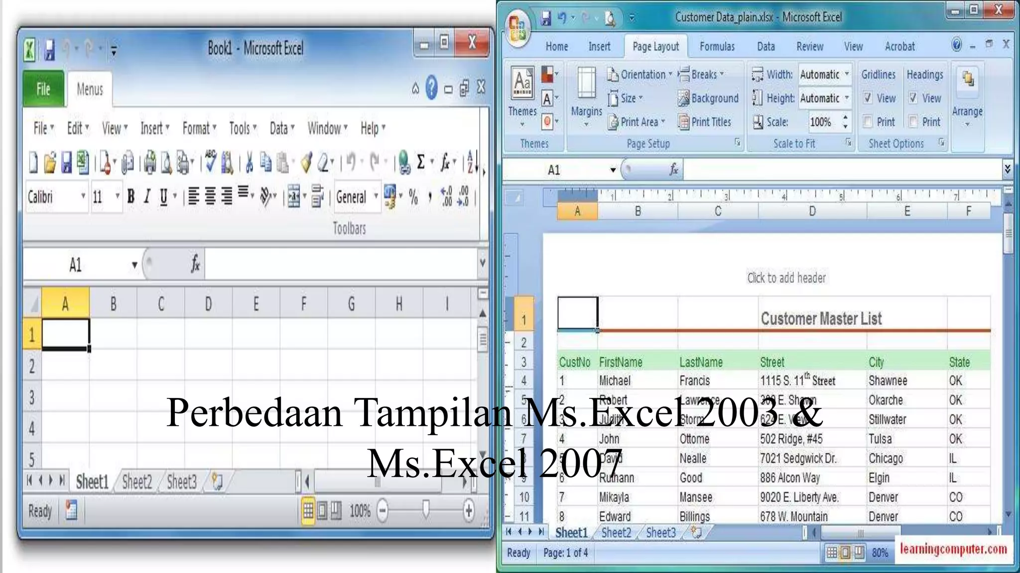 Perbedaan Pada Page Layout Ms.Excel 2003 dan Ms.Excel 2007 | PPT