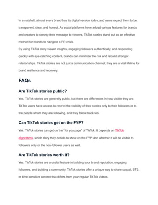 TikTok Stories_ A Lifeline for Brands in PR Crises | PDF
