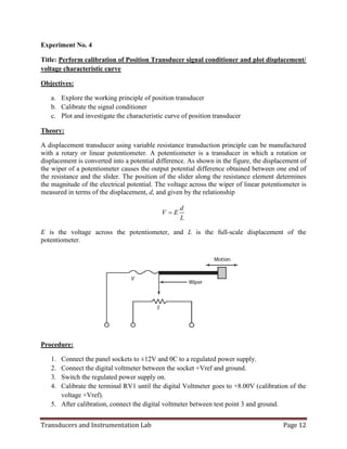 Transducer and instrumentation lab manual | PDF