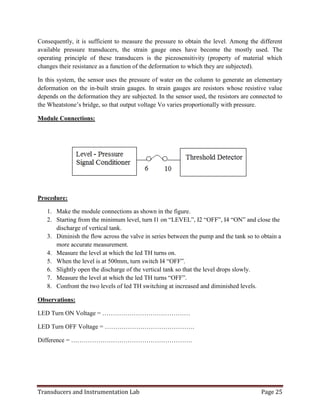 Transducer and instrumentation lab manual | PDF