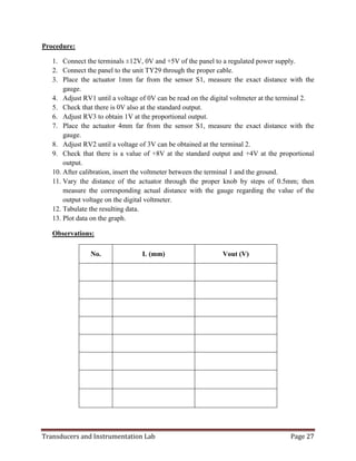 Transducer and instrumentation lab manual | PDF