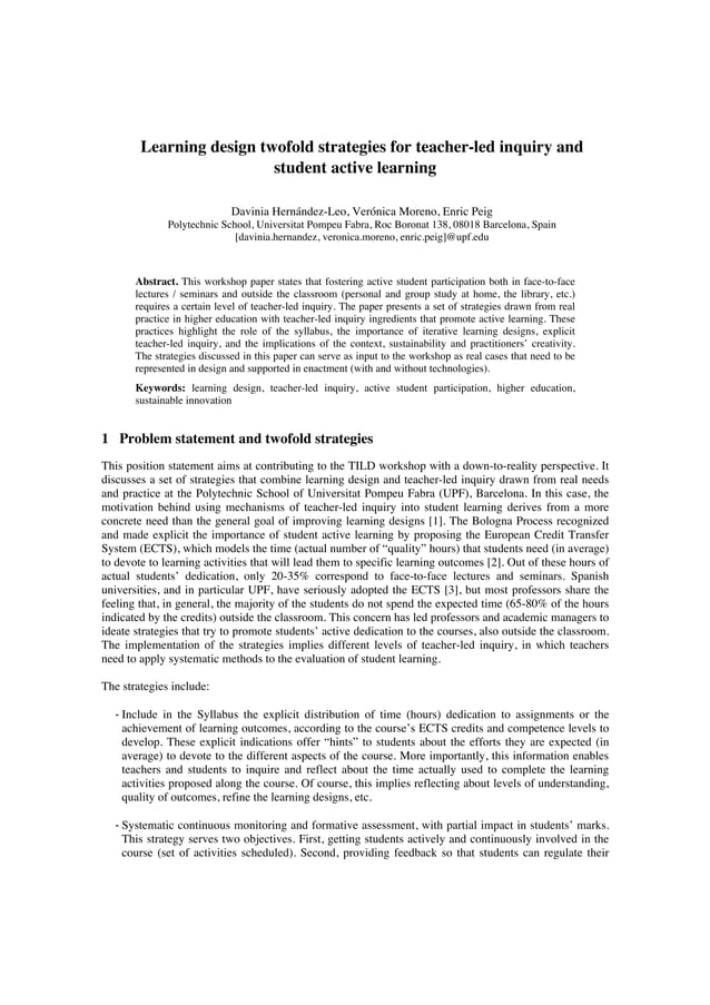 Learning design twofold strategies for teacher-led inquiry and student active learning | PDF