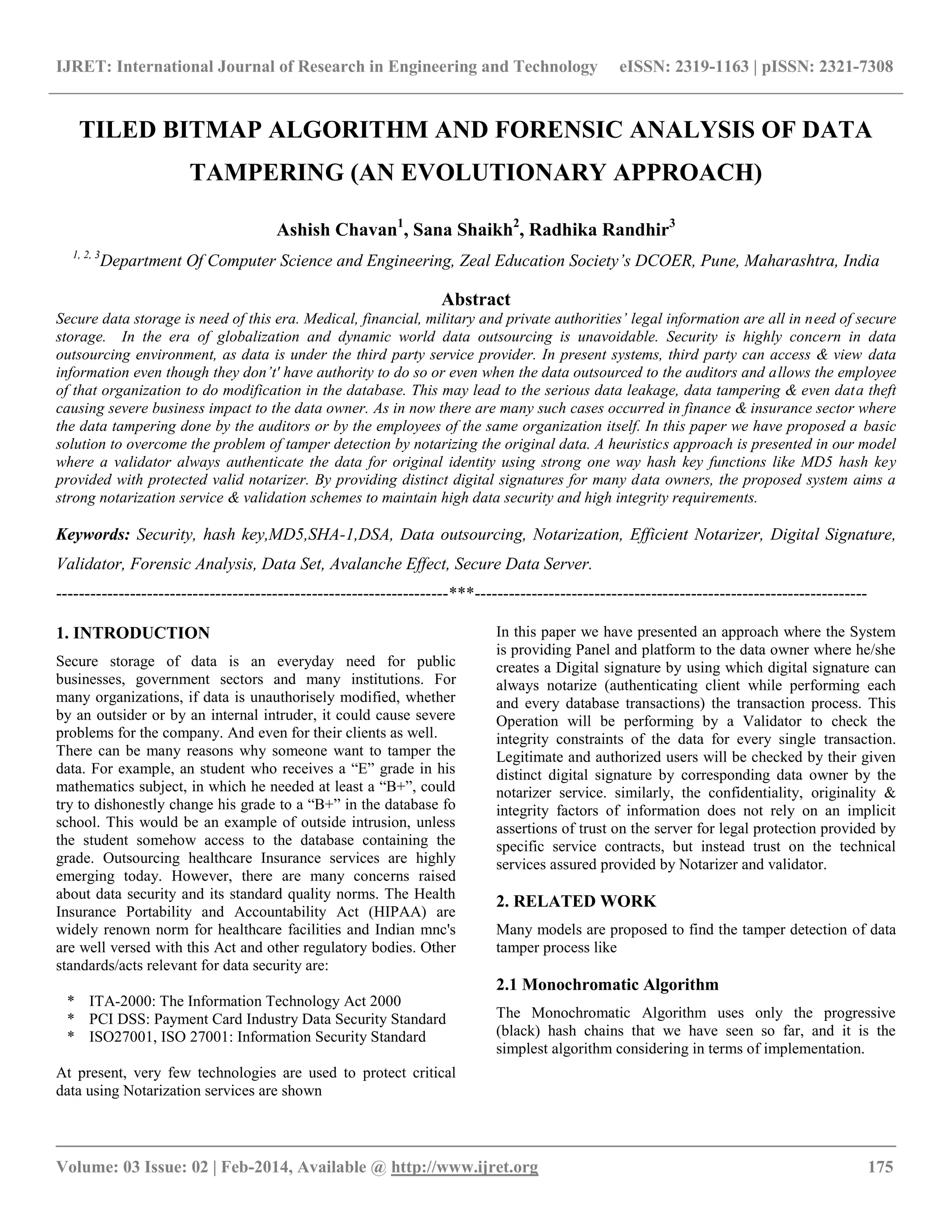 Tiled bitmap algorithm and forensic analysis of data tampering (an evolutionary approach) | PDF
