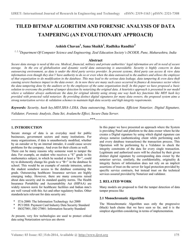 Tiled bitmap algorithm and forensic analysis of data tampering (an evolutionary approach) | PDF
