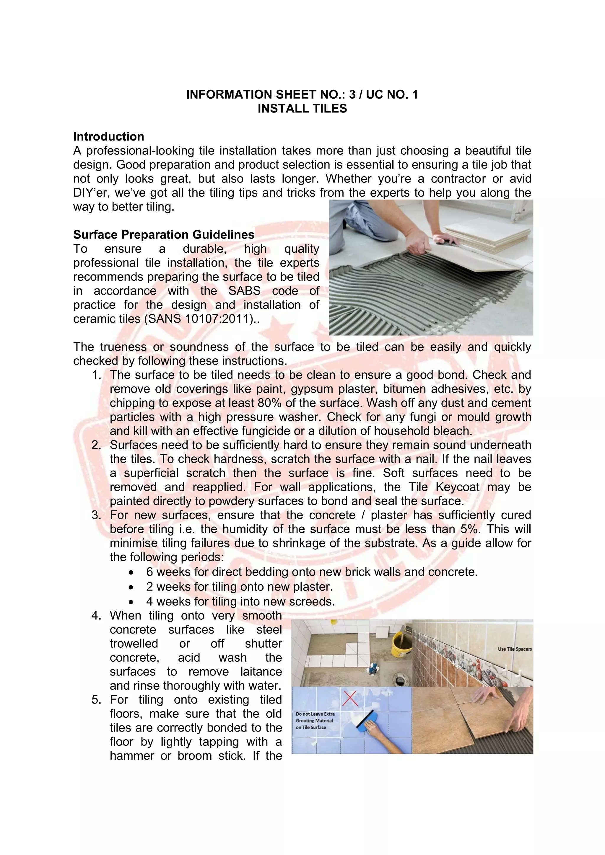 TILE SETTING NC II | PDF