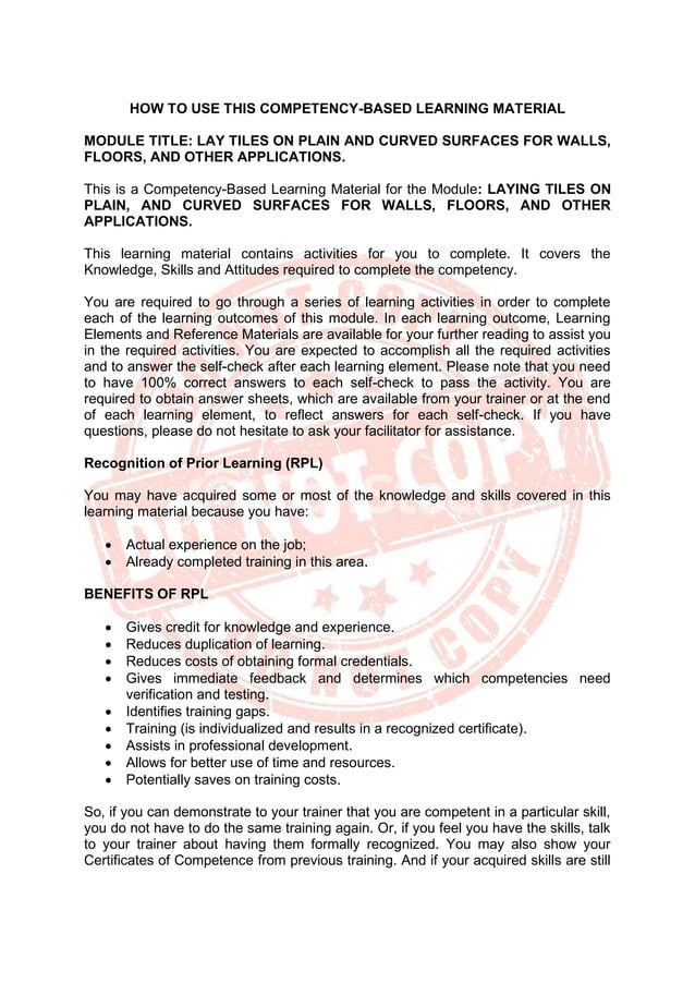 TILE SETTING NC II | PDF
