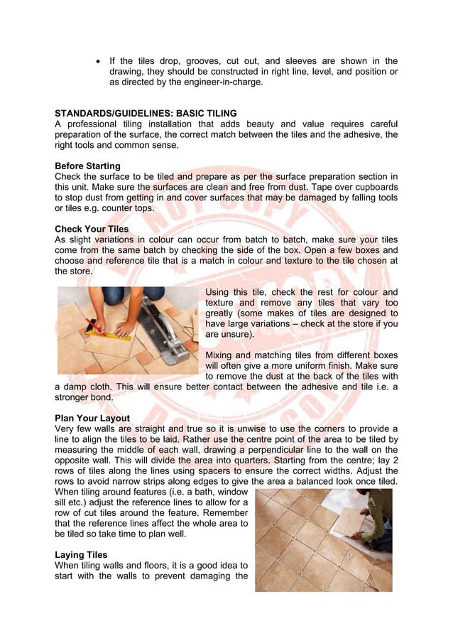 TILE SETTING NC II | PDF | Resume Writing and Advice | Job Search