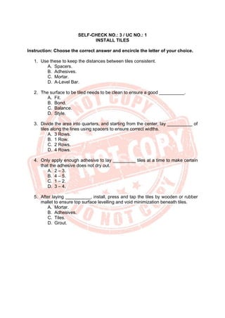 TILE SETTING NC II | PDF