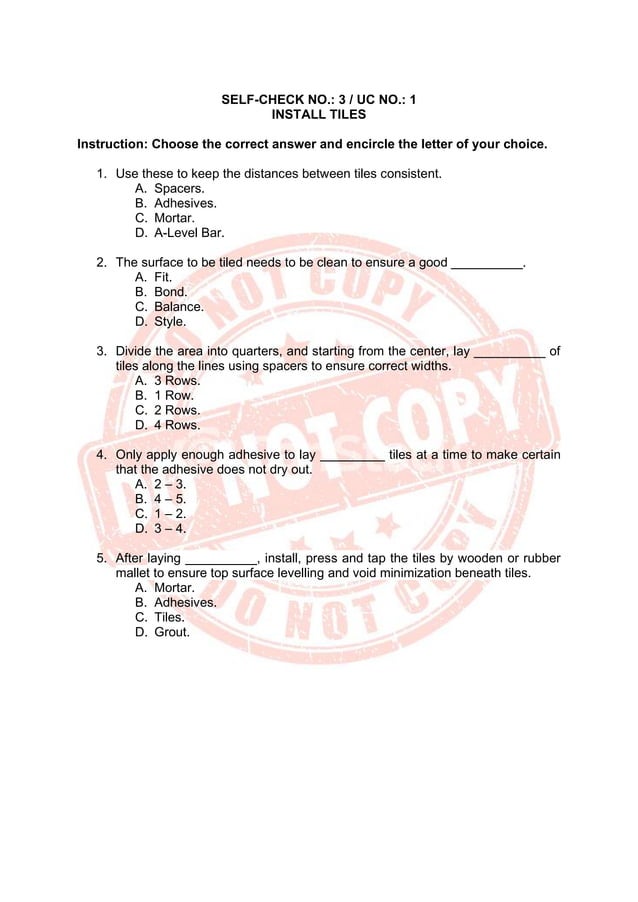 TILE SETTING NC II | PDF | Resume Writing and Advice | Job Search