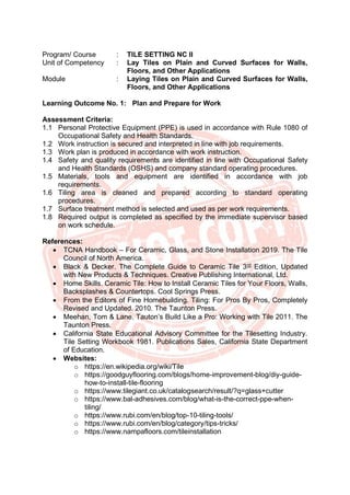 TILE SETTING NC II | PDF