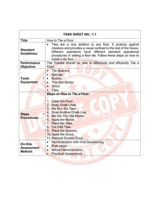 TILE SETTING NC II | PDF