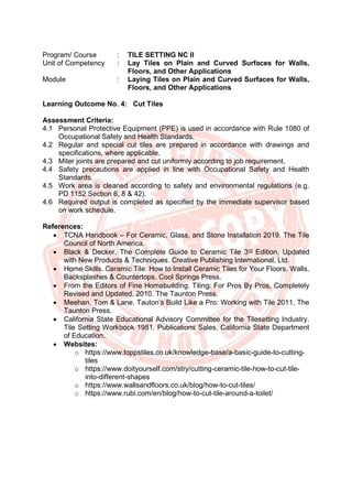 TILE SETTING NC II | PDF