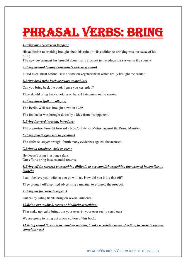 PHRASAL VERB: BRING | PDF