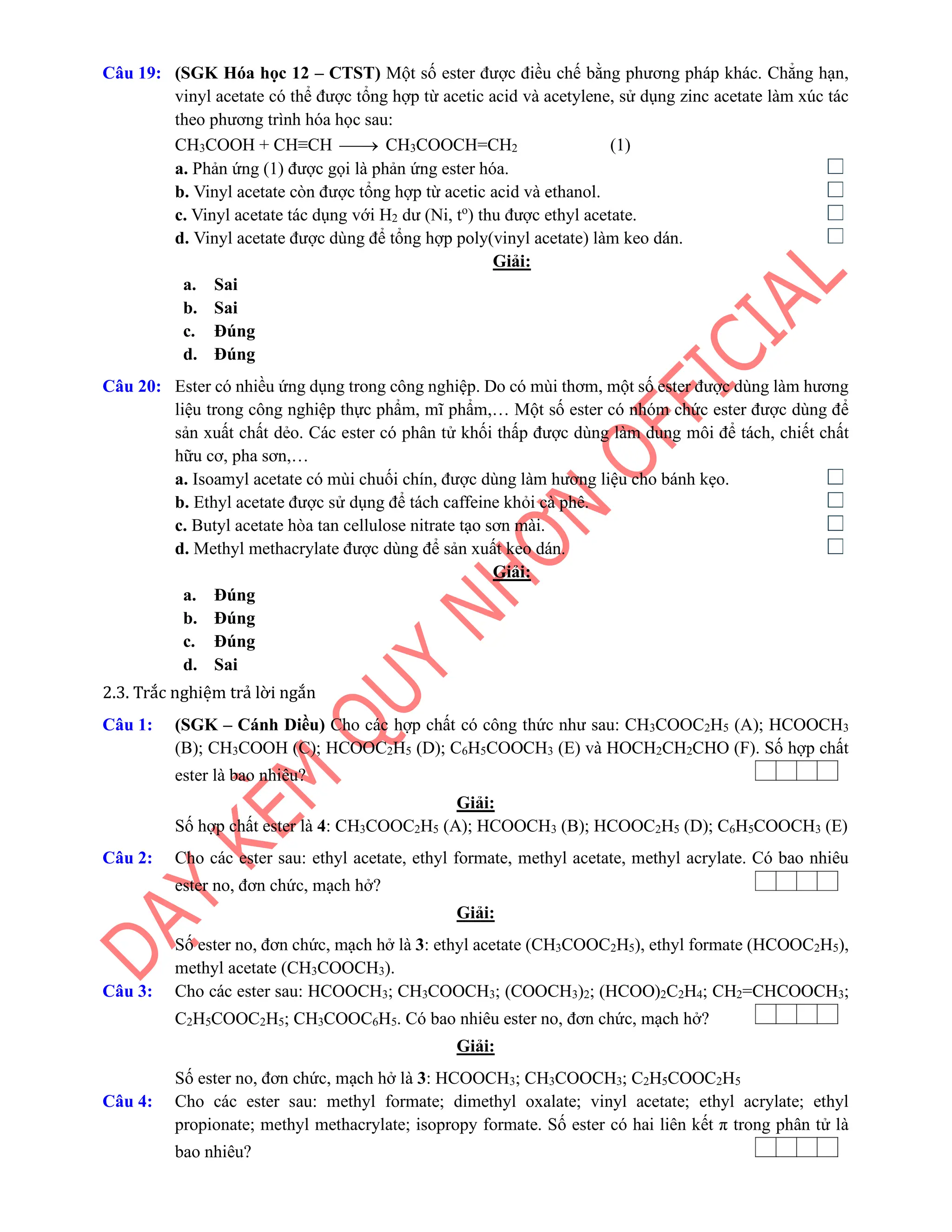 TÀI LIỆU DẠY THÊM HÓA HỌC 12 - SÁCH MỚI (BẢN HS+GV) (FORM BÀI TẬP 2025 ...