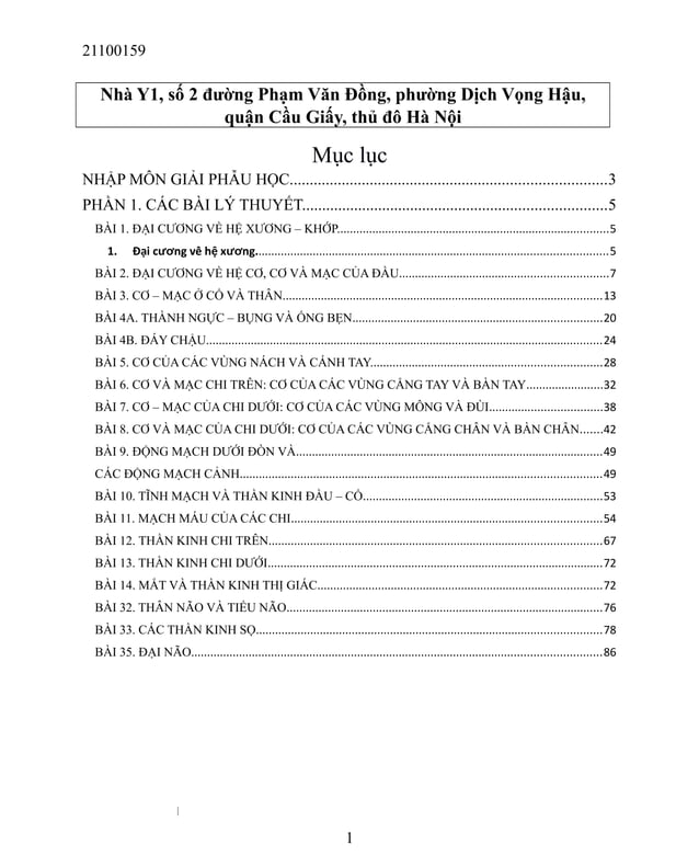 Tài liệu tóm tắt môn Giải phẫu đại cương - Trường Đại học Y Dược Hà Nội.pdf