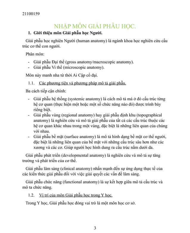 Tài liệu tóm tắt môn Giải phẫu đại cương - Trường Đại học Y Dược Hà Nội.pdf