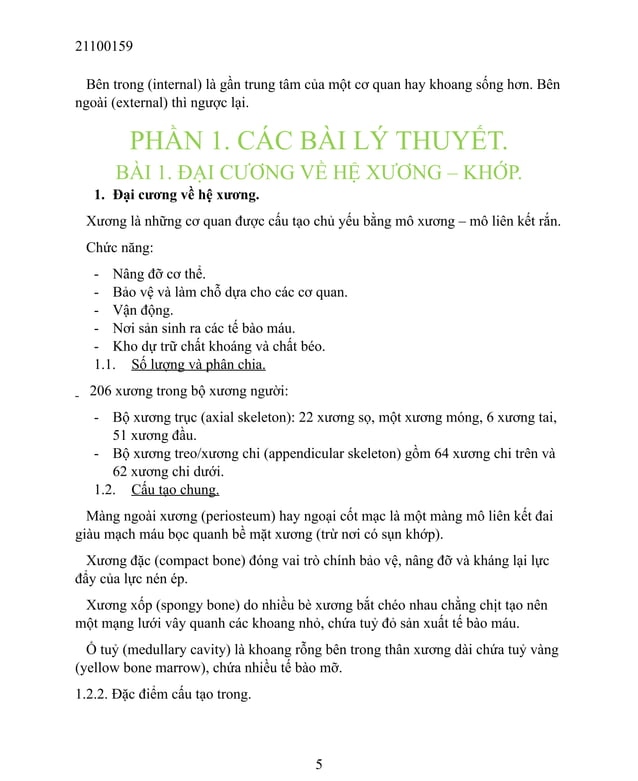 Tài liệu tóm tắt môn Giải phẫu đại cương - Trường Đại học Y Dược Hà Nội.pdf