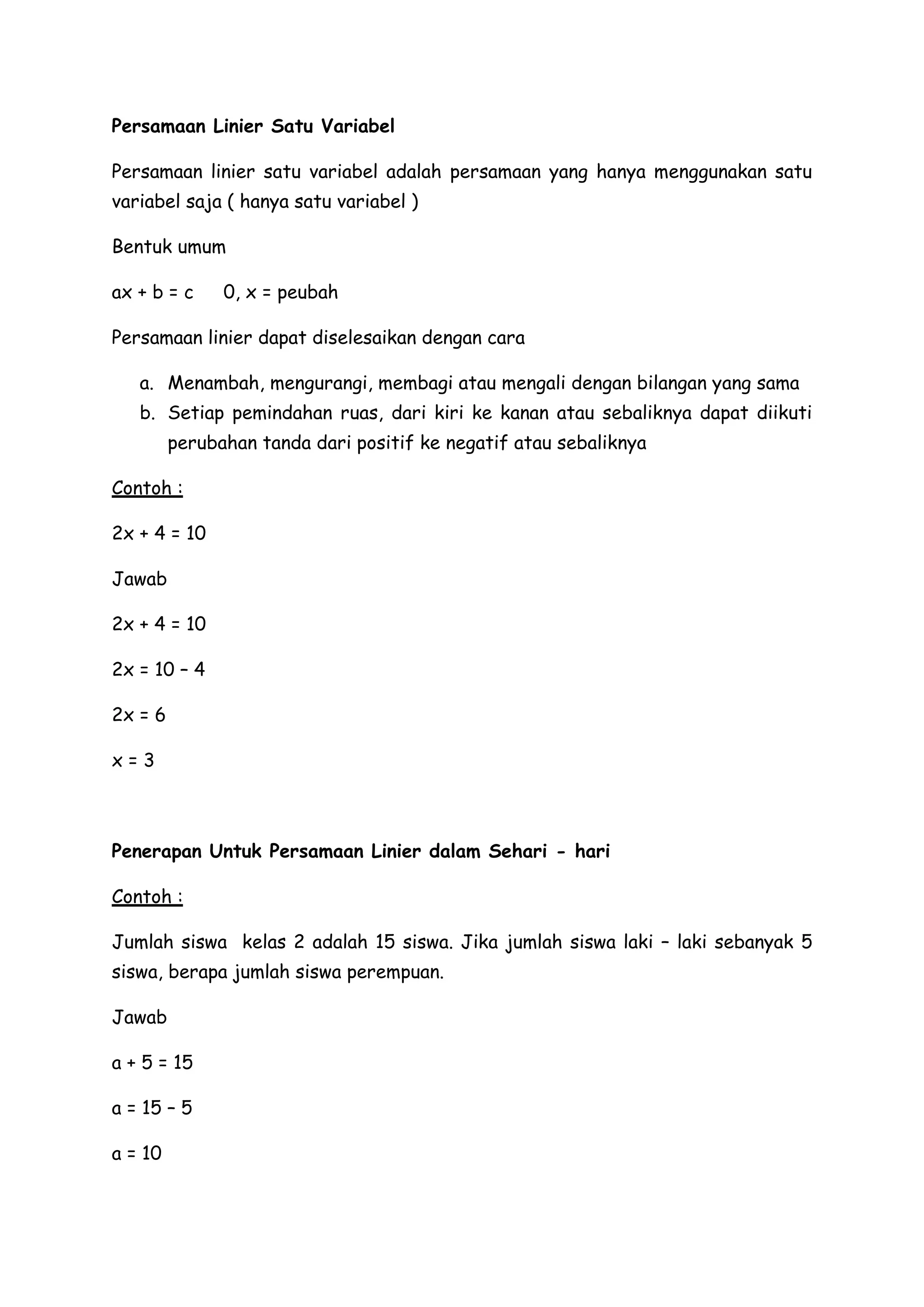 Timbangan sistem persamaan linier satu variabel | DOCX