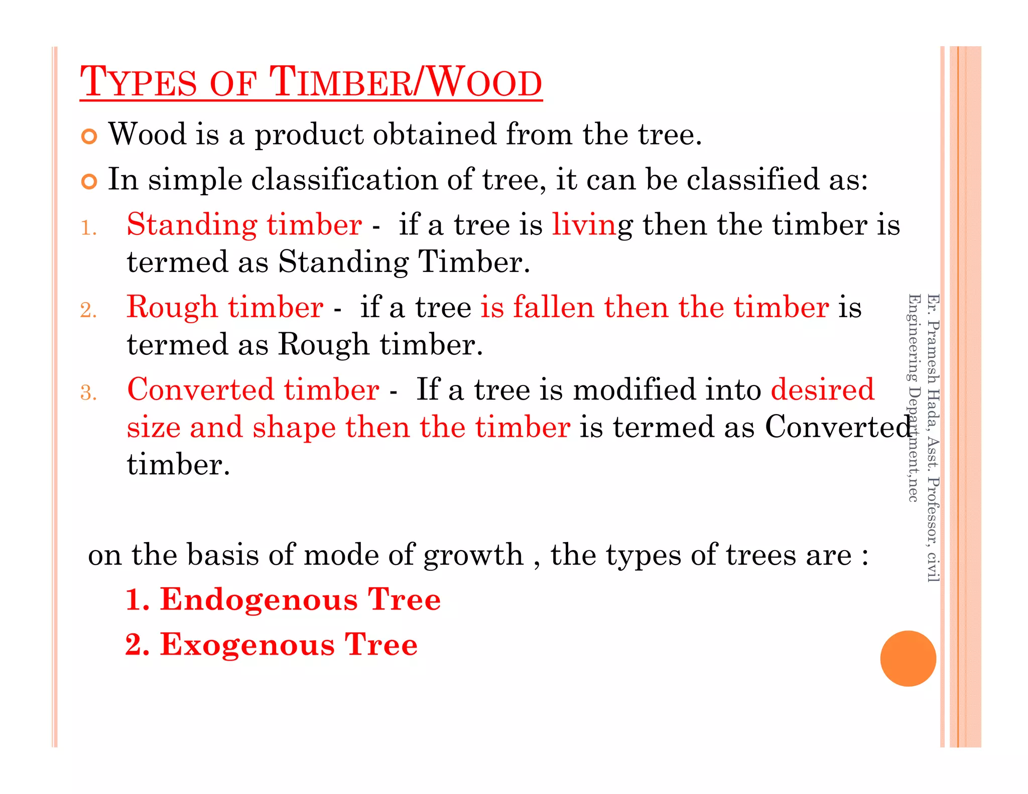 Timber civil engineering material - asst. proff. pramesh hada | PDF