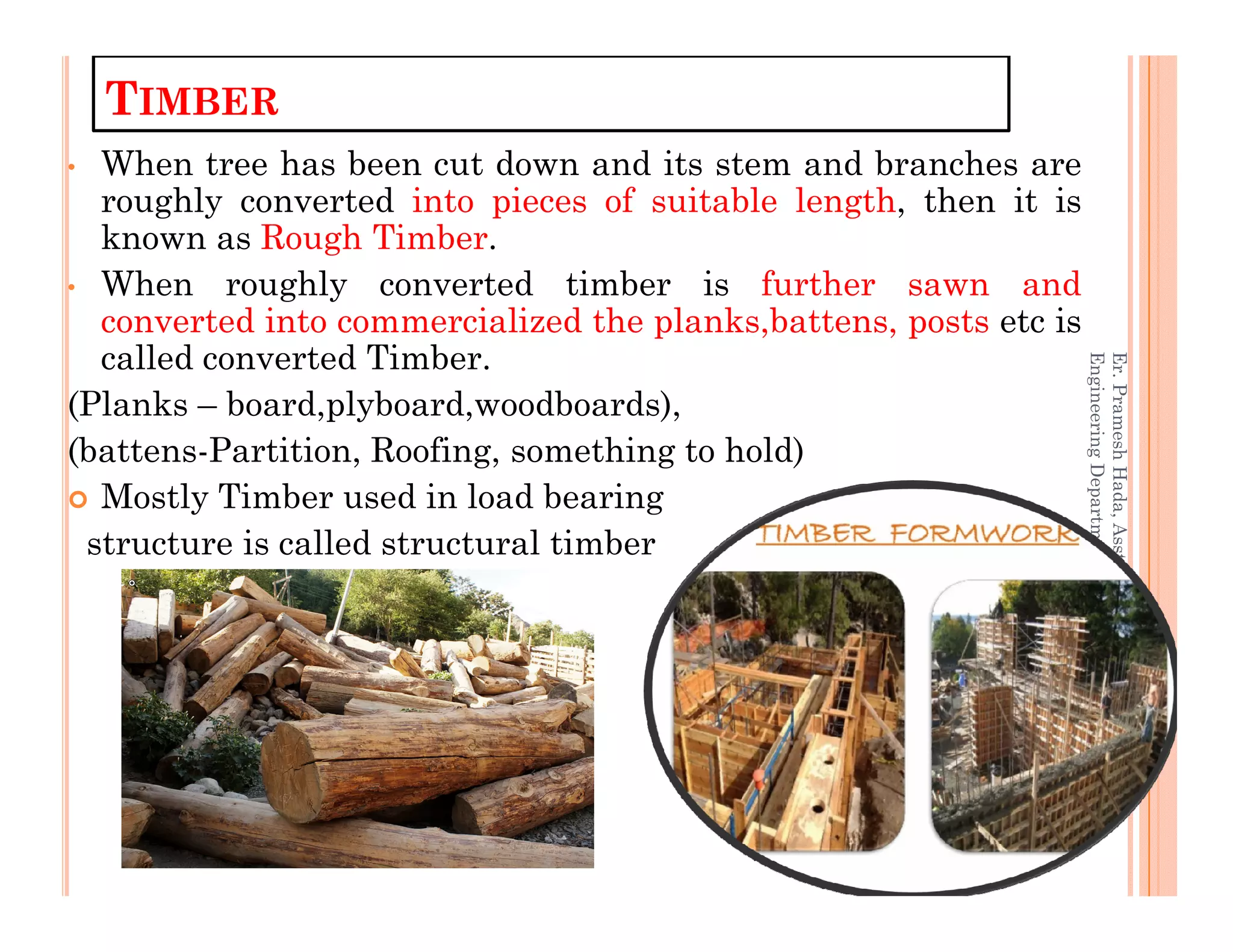 Timber civil engineering material - asst. proff. pramesh hada | PDF