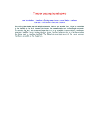 Timber cutting hand saws | PDF