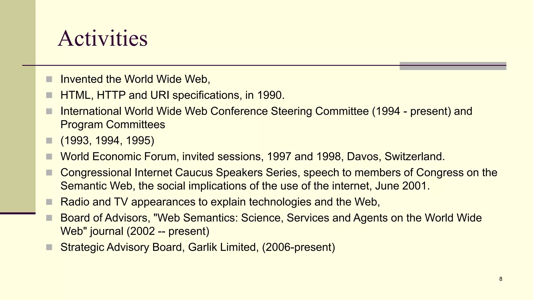 Tim Berner Lee web inventor | PPTX | Web Design and HTML | Internet