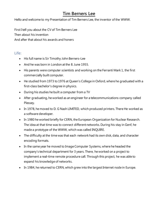 Tim berners Lee - Text | DOCX | Internet | Computing