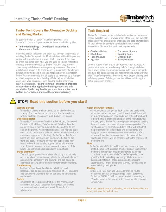 TimberTech Decking Install Guide | PDF | Woodworking | Arts and Crafts