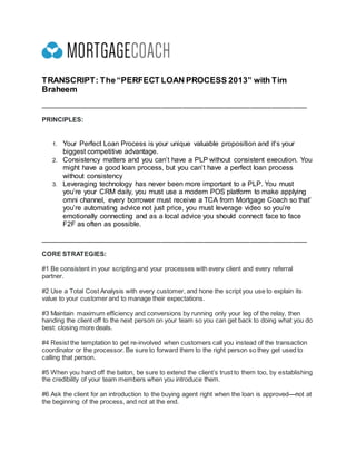Transcript | PERFECT LOAN PROCESS 2013 by Tim Braheem | DOCX